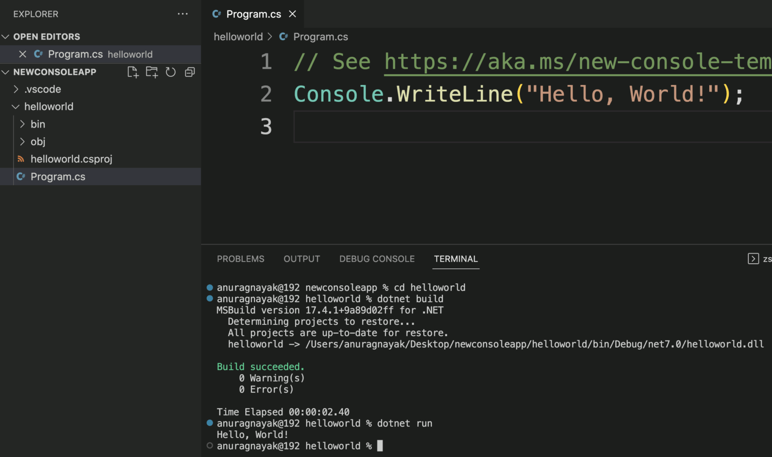 Run a console app in visual studio code - clientsidecoding.com